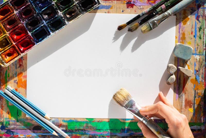 Hand Drawing with Paint Brush Stock Image - Image of school, project ...