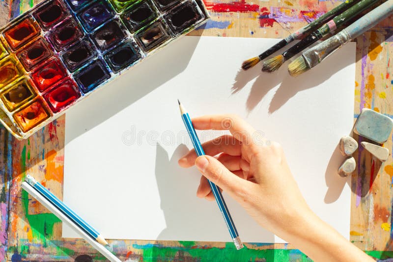 Hand Drawing with Pecil on Paper Stock Image - Image of school, pencil ...