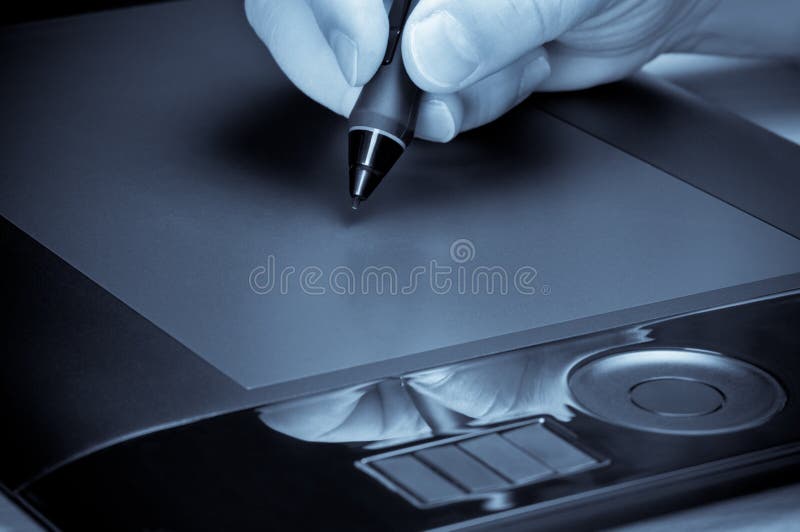 Hand Drawing with Pen on Graphics Tablet. Stock Image - Image of ...