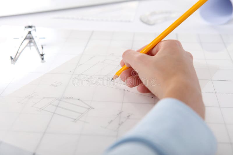 Hand Drawing with Pencil, Close Up Stock Image - Image of architecture ...