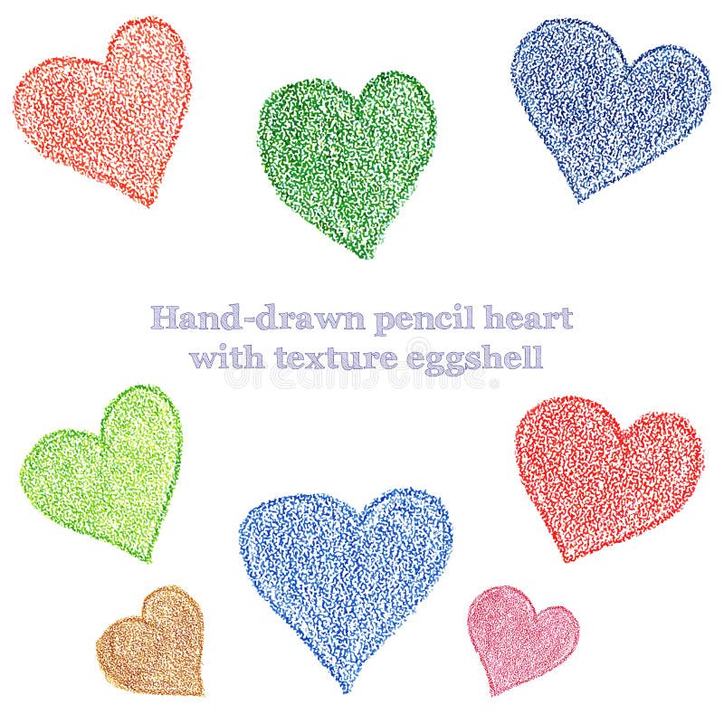 Hand-drawing Pencil Hearts with the Texture of the Eggshell Stock ...
