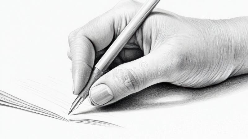 A Hand Drawing a Pencil on Paper with the Tip of Their Finger, AI Stock ...