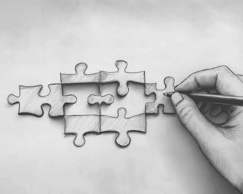 Hand Drawing Pencil Sketch of Puzzle Pieces, Symbolizing Creativity and ...