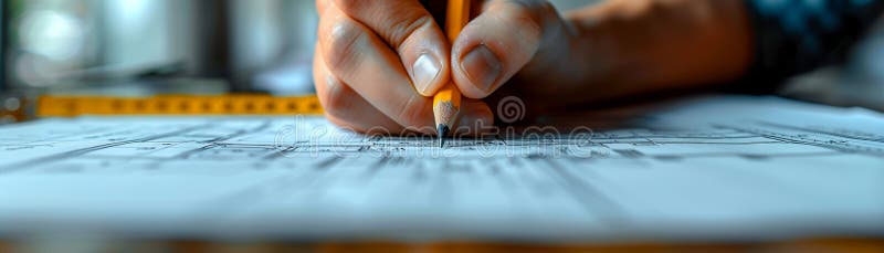 Hand Drawing Plans on Drafting Table Stock Image - Image of idea ...