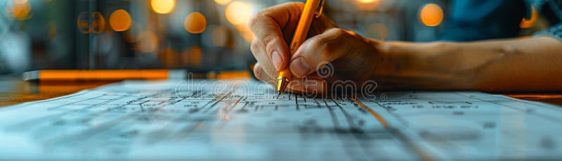 Hand Drawing Plans on Drafting Table Stock Illustration - Illustration ...