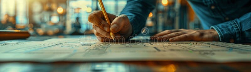Hand Drawing Plans on Drafting Table Stock Photo - Image of ...
