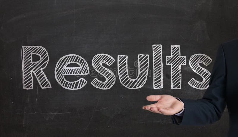 Hand Drawing Results with White Chalk on Blackboard Presenting O Stock ...