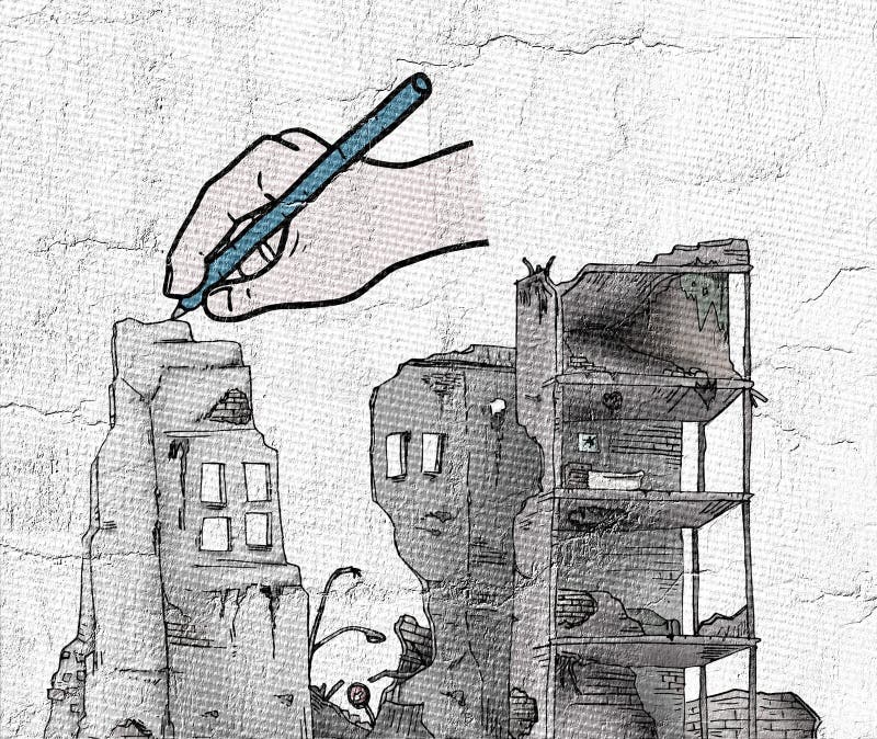 Hand drawing ruins stock illustration. Illustration of brick - 141290406