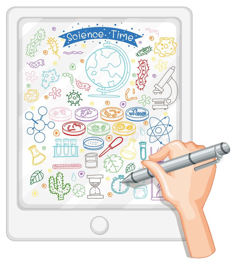 Hand Drawing Science Element Doodle on Tablet Stock Vector ...
