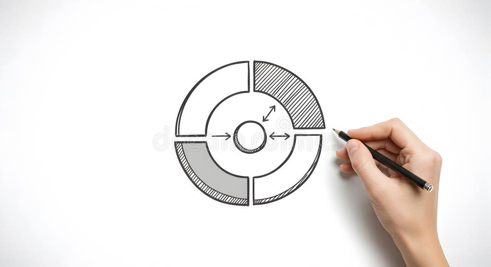 Hand Drawing a Segmented Circle Chart on White for Business Analysis ...