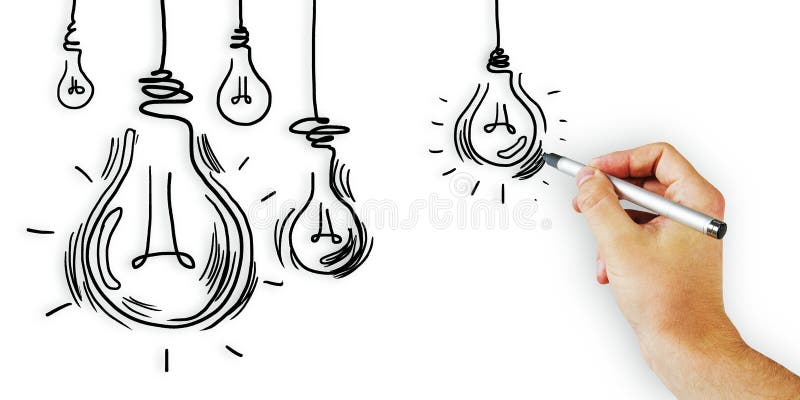 A Hand Drawing a Series of Lightbulb Doodles on a White Background ...