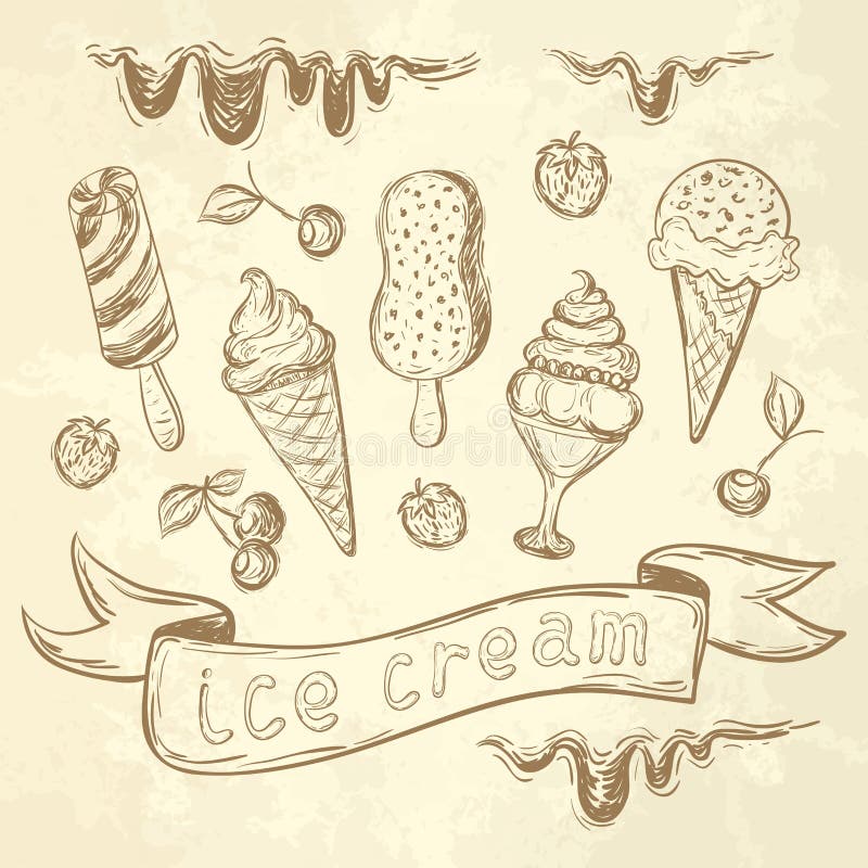 Hand Drawing Set of Ice Cream Stock Vector - Illustration of element ...