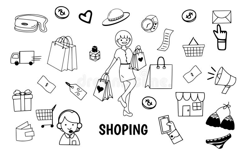 Hand Drawing Shoping Doodle Stock Vector - Illustration of line ...