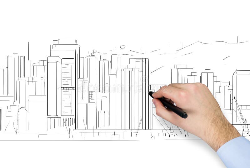 Hand drawing city stock illustration. Illustration of engineering ...