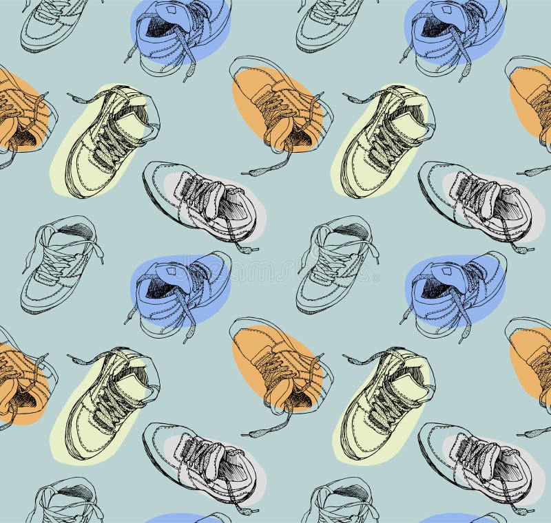Hand Drawing Sneakers Shoes Pattern Stock Illustration - Illustration ...