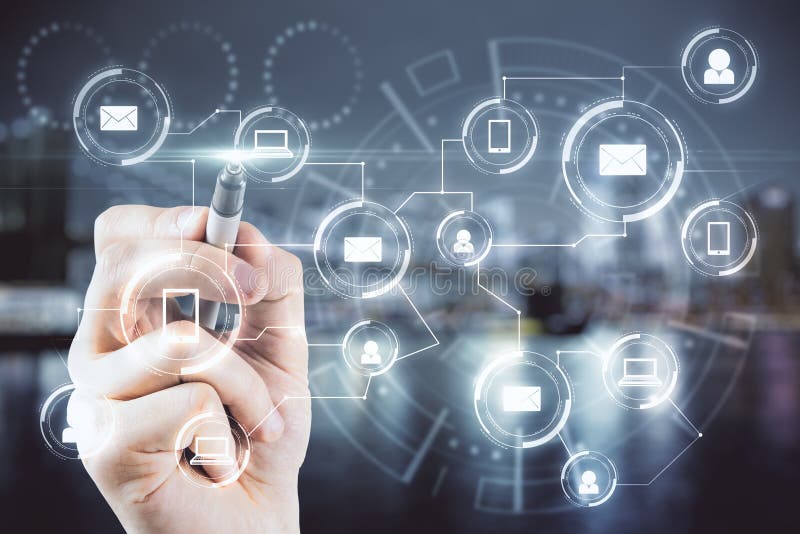 Hand Drawing Social Media Interface Stock Photo - Image of global, data ...