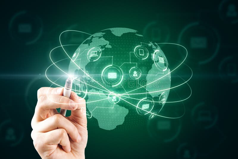Hand Drawing Social Network Hologram Stock Photo - Image of mobile ...