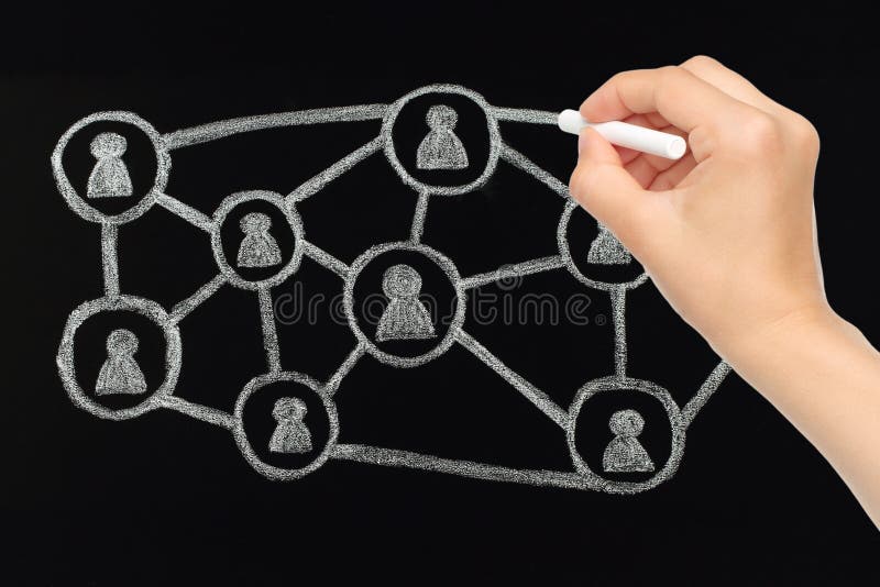 Hand Drawing Social Network Scheme with Chalk on Blackboard Stock Photo ...