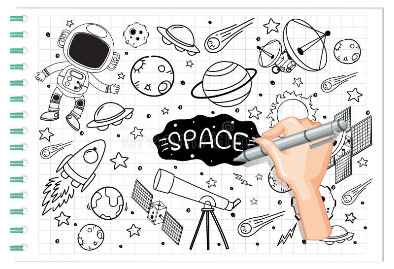 Hand Drawing Space Element in Doodle or Sketch Style on Paper Stock ...