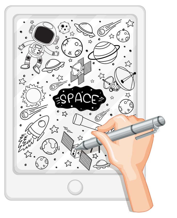 Hand Drawing Space Element in Doodle or Sketch Style on Tablet Stock ...