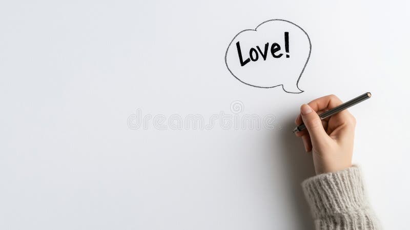 Hand Drawing a Speech Bubble Containing the Word Love on a White ...