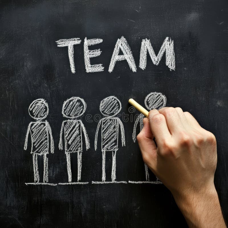 Hand Drawing Stick Figures Labeled Team on a Chalkboard. Stock Photo ...