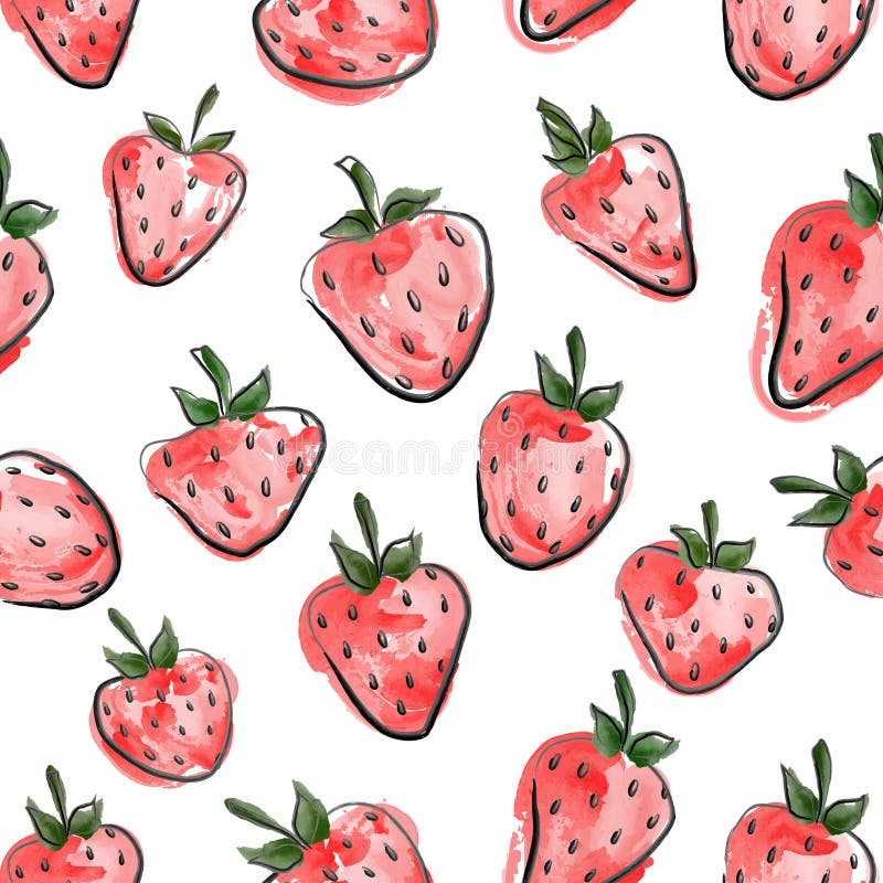 Hand Drawing Strawberry Pattern Illustration Vector Stock Photo - Image ...