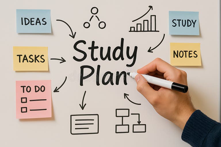 Hand Drawing a Study Plan on a Whiteboard with Notes and Task Flow ...