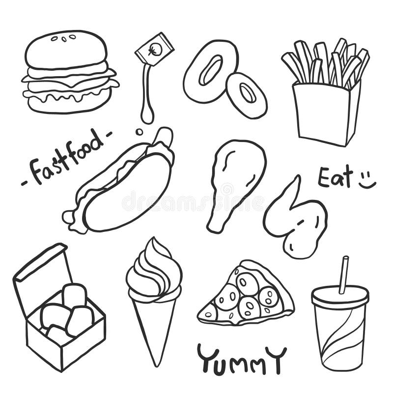 Colorful Doodle Fast Food Menu. Hand Drawing Styles with Junk Food ...