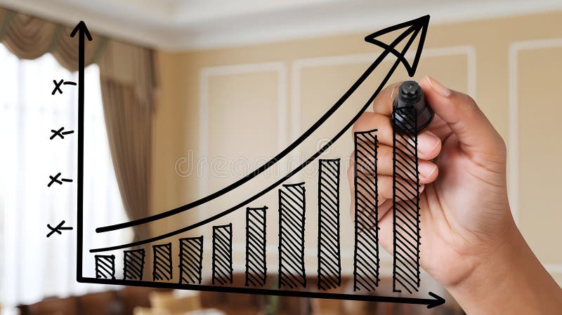 Hand Drawing Successful Business Growth Graph in Office Stock ...