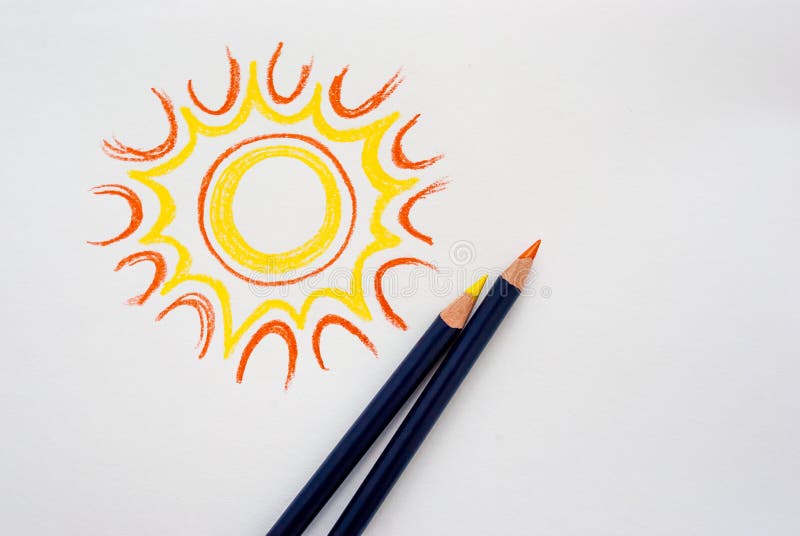 Hand Drawing Sun with Pencils Stock Photo - Image of white, yellow ...