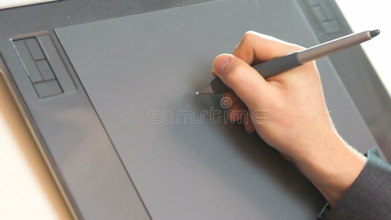 Hand Drawing on a Digital Tablet with Pencil. Professional Working on ...