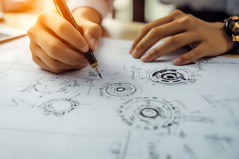 Hand Drawing a Technological Concept Stock Illustration - Illustration ...