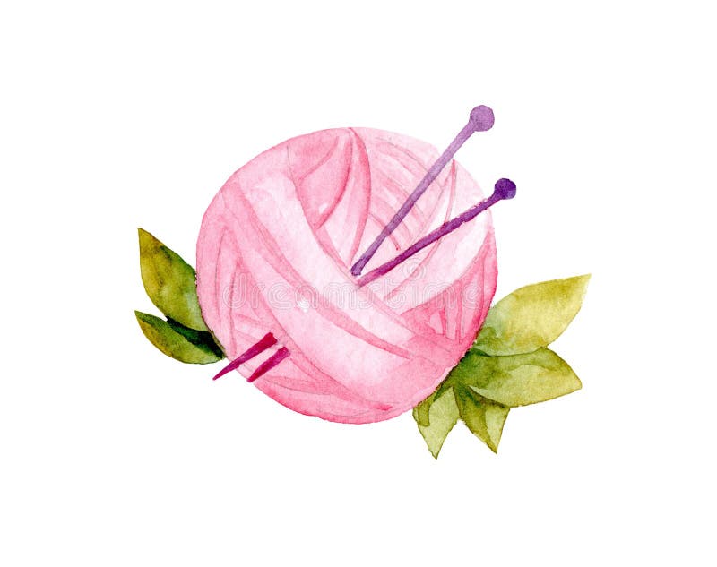 Hand Drawing of Threads for Knitting. Skein of Yarn with Knitting ...