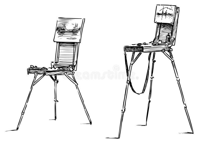 Hand Drawing of Two Artistic Easels, Vector Illustration Isolated on ...