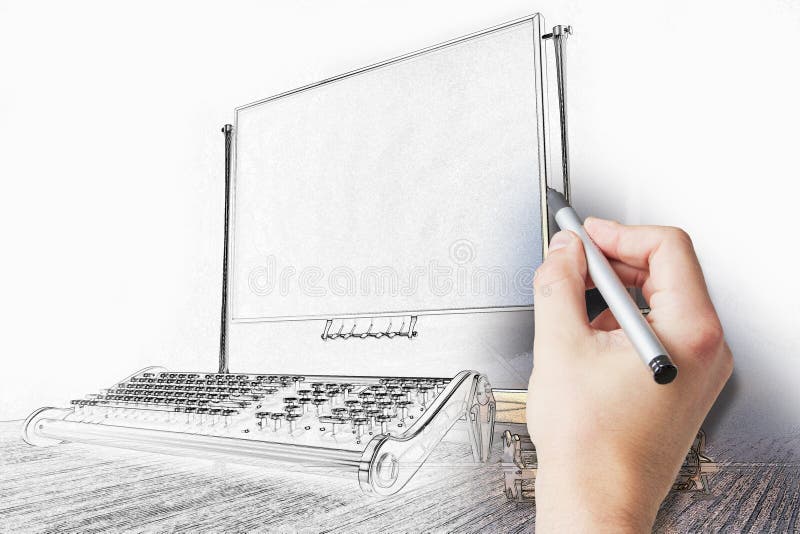 Hand Drawing Typing Machine Stock Illustration - Illustration of ...