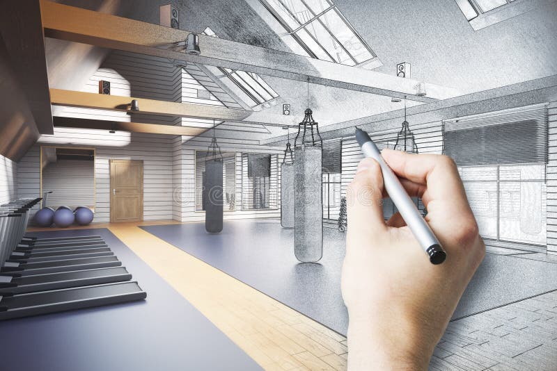Hand Drawing Unfinished Gym Project Stock Illustration - Illustration ...
