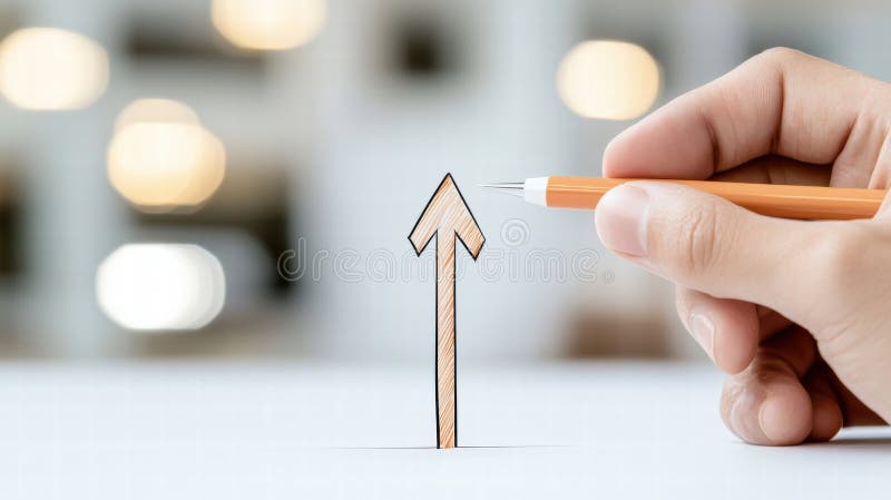 A Hand Drawing an Upward Arrow Pencil Sketch, Symbolizing Growth and ...