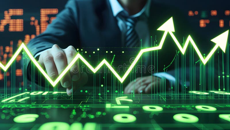 Hand Drawing Upward Financial Graph with Glowing Green Data Stock ...