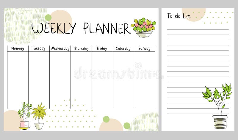 Vector Weekly Planner Template with Abstract Shapes and Doodles in ...