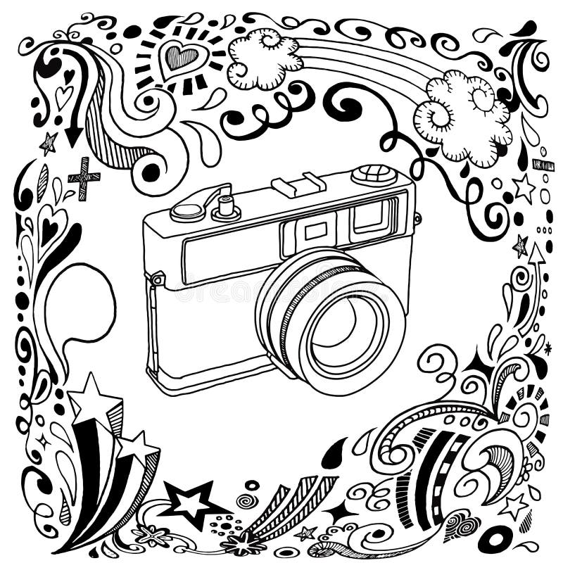 Vintage Camera Drawing Easy Sketch Coloring Page