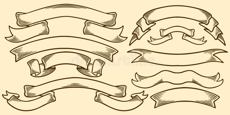 Hand Drawing Vintage Ribbons Sketch Drawn Elements Stock Vector ...