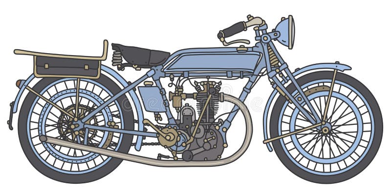 The Vintage Light Blue Motorcycle Stock Vector - Illustration of land ...