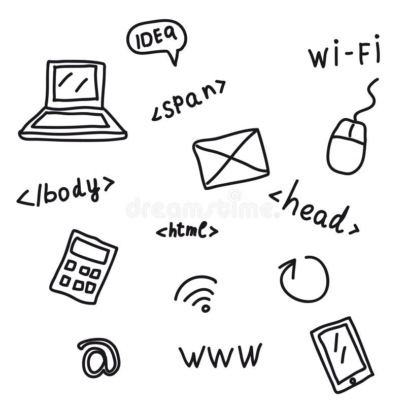 Hand Drawing Web Symbols Isolated on White Stock Vector - Illustration ...