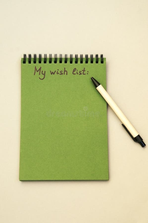 Hand Drawing Wish List on Notebook Stock Image - Image of column ...