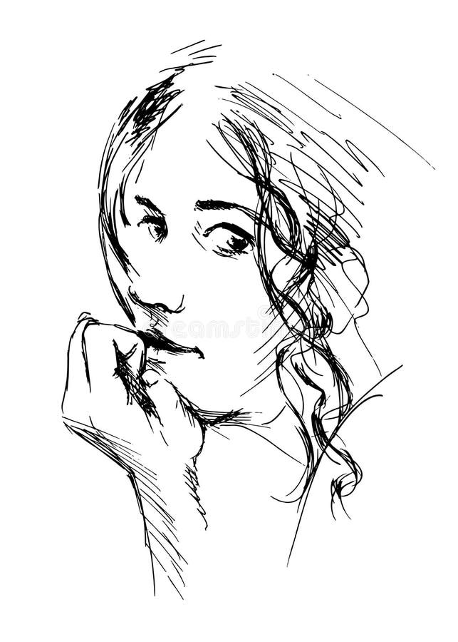 Hand Drawing a Woman S Head Stock Vector - Illustration of draw, adult ...