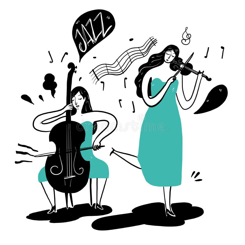 Hand Drawing Women Playing Music Stock Vector - Illustration of concept ...