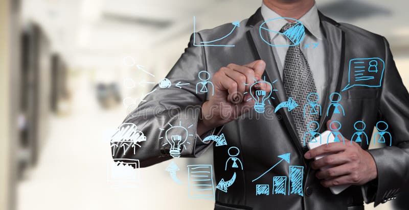 Hand Drawing Workflow of Business Man Stock Image - Image of connect ...