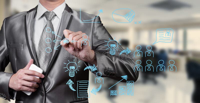 Hand Drawing Workflow of Business Man Stock Photo - Image of concept ...