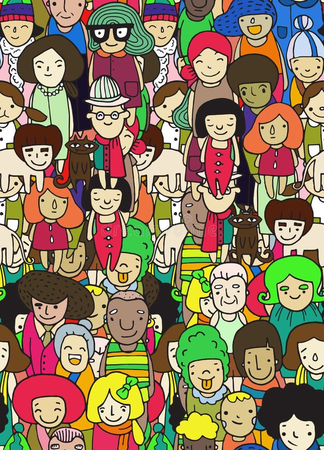 Hand Drawings ,Group of People, Sketch for Your Design. Seamless Stock ...